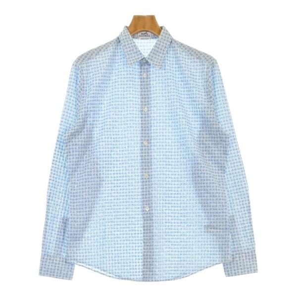 【ブランド】HERMES (エルメス)【タイプ】メンズ【商品番号】2200670590087r20260405【コンディション】ランク：B   【カラー】水色x白x緑(総柄)【サイズ】40(L位)【実寸(cm)】身幅:50cm,肩幅:44c...