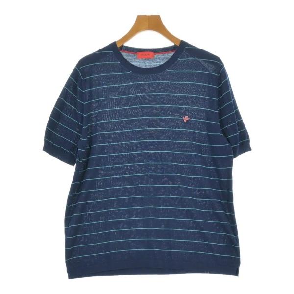 【ブランド】ISAIA (イサイア)【タイプ】メンズ【商品番号】2200649644377r20260222【コンディション】ランク：B   【カラー】紺x水色(ボーダー)【サイズ】L【実寸(cm)】身幅:47.5cm,肩幅:45cm,袖丈...