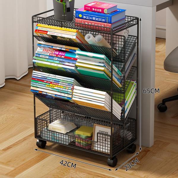 本棚 収納棚 ブックシェルフ デスクサイド本棚 キャスター付き スリム ファイルワゴン 本立て 大容量 教科書 漫画 雑誌収納 学校/オフィス用