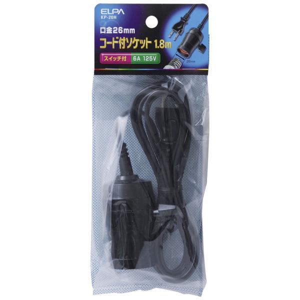 【商品概要】本体サイズ(約):幅80mm×高さ200mm×奥行40mm、コード長(約):1.8mカラー:ブラック口金:E26重量(約):119g定格:125V 6A【商品説明】説明●電球は60W以下のものをご使用ください。●定格:125V ...