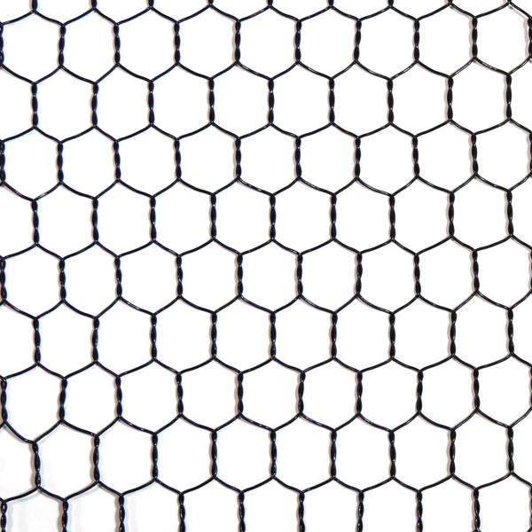 【商品概要】隣接する2本の線が捻り合わさって亀甲状に六角に網目を形成した金網です。[線径ｄ]#20(0.85mm)。[目合a]16mm。[幅W]450mm。[長さL]1M。[入数]1巻。[材質]なまし鉄線。[表面処理]ビニール被覆。[色]ブ...