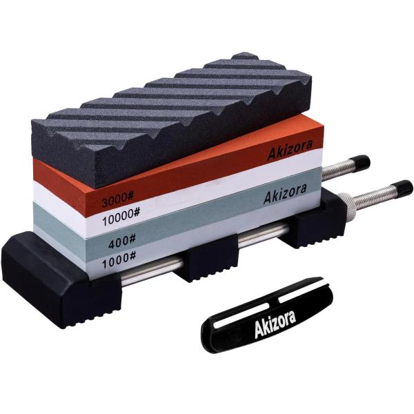 【商品名】　Akizora 砥石 包丁研ぎ石 400 1000 3000 10000 両面砥石 ステンレス製万能砥石台/面直し/角度固定ホルダー付き 家★★ラッピングについて★★当店ではラッピングは承っておりません。ご了承くださいませ。★★...