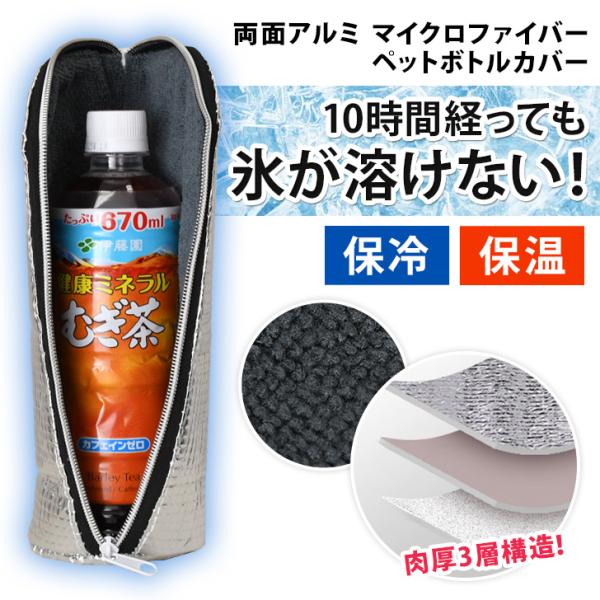 抜群の保冷・保温力に結露対策もバッチリ！両面アルミ＆マイクロファイバーペットボトルカバー裏地全体にマイクロファイバー生地を使用し結露対策！優れた吸水力でカバンの中が濡れるのを防ぎ、雑菌も繁殖しにくいため、嫌なにおい対策にも◎マイクロファイバ...