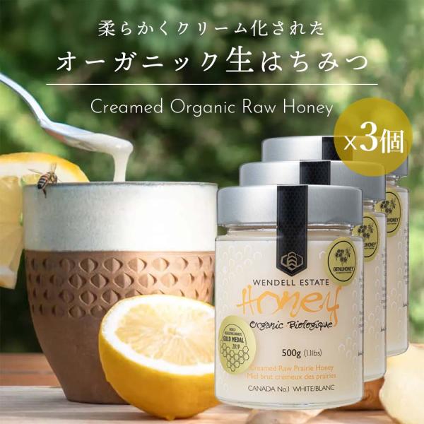 オーガニック生ハチミツ500g　酵素や酵母が活きている クリーム状Raw 有機はちみつ 無濾過・非加熱・無殺菌 花粉・プロポリス・蜜蝋が含まれた蜂蜜 Wendell Estate Honey (Certified Organic by Pr...