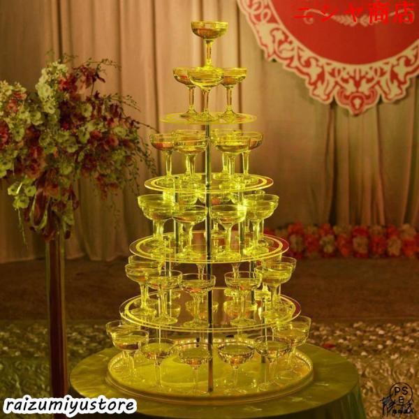 シャンパンタワーディスプレイ、パーティー用の5層ハート型のアクリルゴブレットワインタワー、ロマンチックな赤ワインスタンド60カップ入り、結婚披露宴の誕生