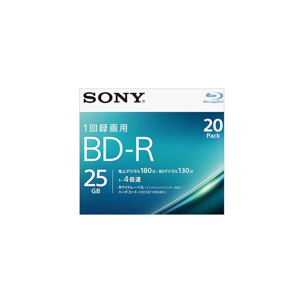 ◆メーカー:SONY◆品名:録画用BD-R Blu-rayDisc 5mmスリムケース入20枚パック | 追記型(1回録画用) 標準130分(25GB・片面1層) 1-4倍速記録対応 ハードコート ワイドホワイトプリンタブルレーベル インク...