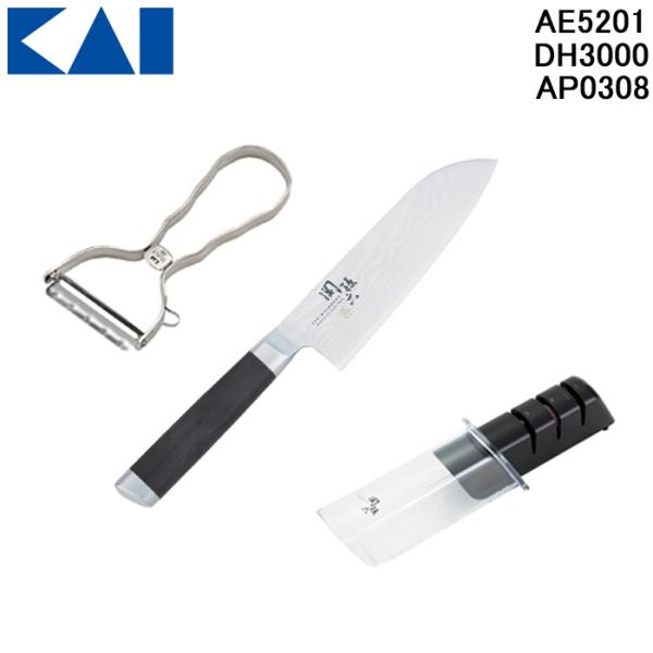 ◆メーカー:貝印◆品名:関孫六 ダマスカス 小三徳 145mm&amp;T型ピーラー&amp;ダイヤモンド&amp;セラミックシャープナー◆品番:AE-5201・DH-3000・AP-0308 (AE5201・DH3000・AP0308)