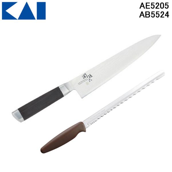 ◆メーカー:貝印◆品名:関孫六 ダマスカス 牛刀 210mm・パン切り包丁 220mm◆品番:AE-5205・AB-5524 (AE5205・AB5524)