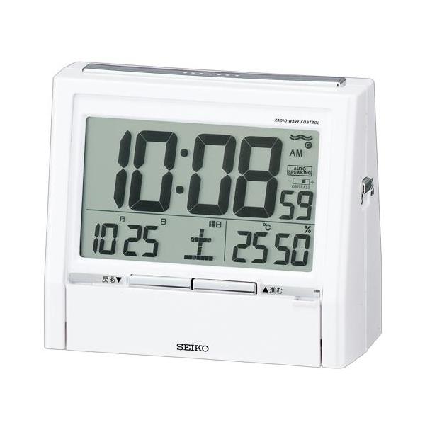 ◆メーカー:セイコー SEIKO◆品名:デジタル時計 音声報時◆品番:DA206W◆サイズ・重さ:108×122×62mm、330g◆電池:単3(アルカリ)×2◆枠材:プラスチック枠 白パール塗装◆前面:プラスチック◆機能電波修正機能(40...
