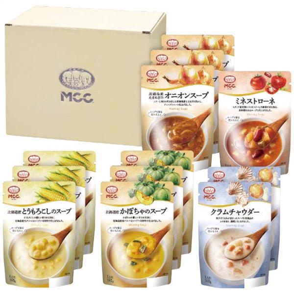 ◆メーカー:MCC◆品名:スープギフト オニオンスープ ミネストローネ クラムチャウダー 詰め合わせ 贈答 お中元 御中元◆品番:SG-30D (SG30D)◆内容量:北海道産とうもろこしのスープ・北海道産かぼちゃのスープ・淡路島産たまねぎ...