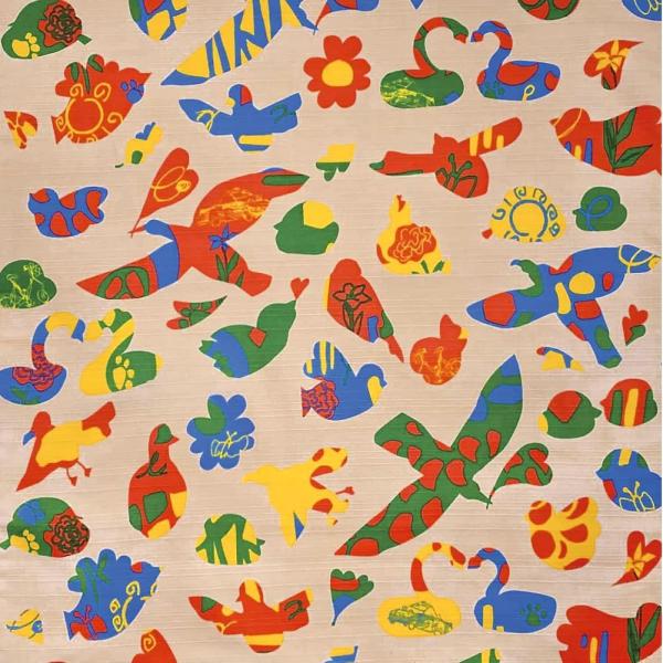 【発売日：2022年05月19日】感性豊かな子ども達が自由な発想で描く、アートでエシカルなふろしきです。 ハッピーボードは、京都の石畳から想像を膨らませ、思い思いに描く。足跡、花、自転車、蝶々etc.自由な発想を空を羽ばたく鳥にのせて。カラ...