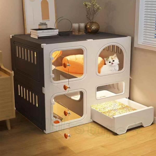 【奥行きが広いワイドタイプ-猫のケージ】三段構造で猫ちゃんものびのび！簡単組み立てできる三段キャットケージです。各パーツを自由に組立可能で、二段タイプ、三段タイプにもできます◎【簡単組立-キャットケージ】組み立て簡単。工具不要、パーツをはめ...