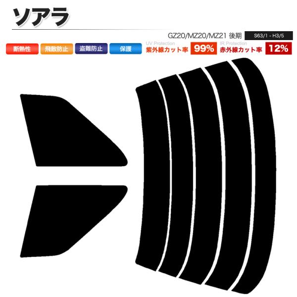 カット済み カーフィルム リアセット 車種専用■ 商品スペック【紫外線カット率】99%【赤外線カット率】12%【可視光線透過率】ライトスモーク（25%）■ 適合スペック【対応車種】ソアラ【型式】GZ20/MZ20/MZ21 後期【年式】S6...