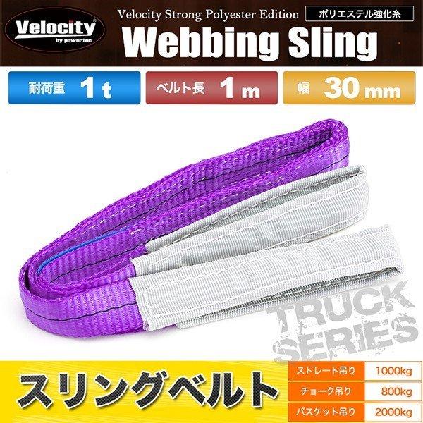 スリングベルト ベルトスリングトラック 牽引 吊り下げ 玉掛 ロープベルト幅：30mmベルト長：1m使用荷重：1t破断荷重：5t形状：両端アイタイプ材質：ポリエステル強力糸色：パープル※適合車種のお問い合わせには一切お答え致しかねます。※取...