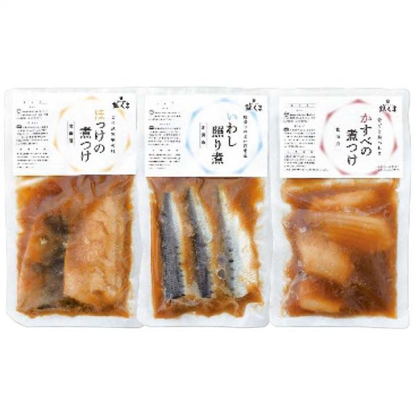 ◆品名:「銀くま」お手軽煮つけセット シリーズ レトルト ギフト 贈答 内祝い お中元 御中元◆品番:430320◆内容量:かすべ煮つけ・ほっけ煮つけ・いわし照り煮各1個◆重量:700g◆生産地:日本製◆箱サイズ:21.6×7.7×18.1...