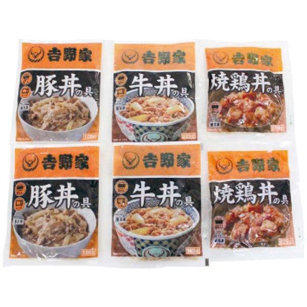 ◆メーカー:吉野家◆品名:いろいろ丼セット ゼラチン ベース ギフト 贈答 内祝い お中元 御中元◆品番:YO-6 (YO6)◆内容量:牛丼の具・豚丼の具・焼鶏丼の具各2袋・各120g◆重量:720g◆生産地:日本製◆箱サイズ:25.5×1...