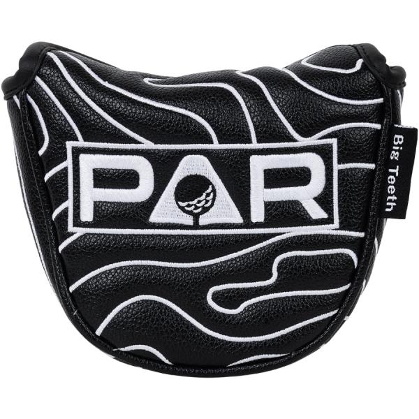 商品名： Big Teeth ゴルフパターカバー マグネット開閉 マレット クラブヘッドカバー ブラック合成皮革 刺繍 おしゃれサイズ／寸法： 11.5L x 14W cm オデッセイのWHITE HOT 7/ TANK /WHITE HO...