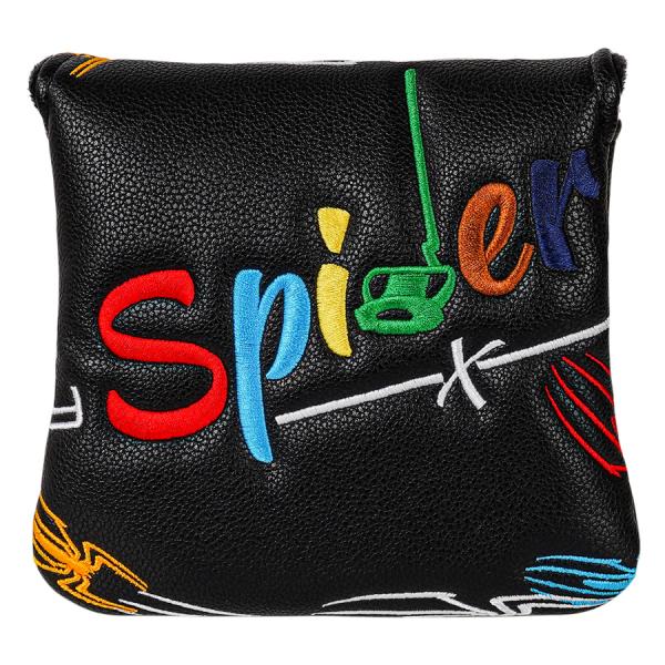 商品名: パターカバー 色鮮やかなspider刺繍 合成皮革 ブラック　カッコいい　おしゃれサイズ: 12.5L x 13W cm対応: テーラーメイド　スパイダーイーエックス(TAYLORMADE SPIDEREX)、オデッセイ 2ボール...