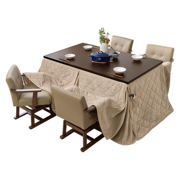 【発売日：2023年07月01日】まとめて揃えられるダイニングこたつセット。ライフスタイルの変化に合わせて、テーブルの高さを6段階に変更できます。■組立式■コード収納ボックス付■天板固定ネジ付■3段階継脚(高さ6段階調節可)■チェア:座面高...