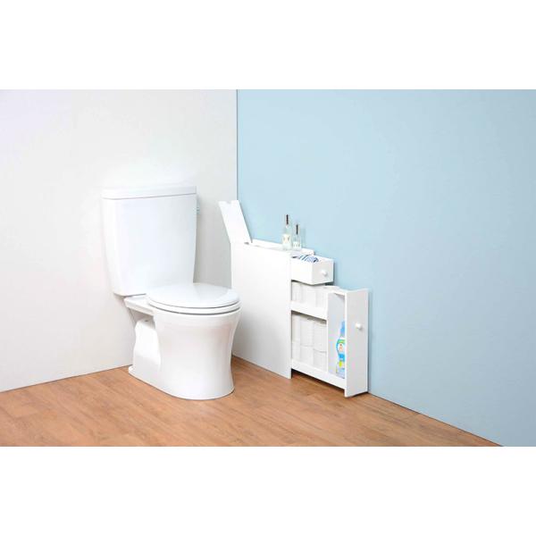 【発売日：2024年08月01日】狭いトイレでも置ける薄型トイレラックです。わずか14cmのスリムサイズながらペーパーロールやお掃除ブラシ、洗剤などをスッキリ収納。トイレの見た目も美しくなります。トイレットロールを9つ収納しておけます。組立...