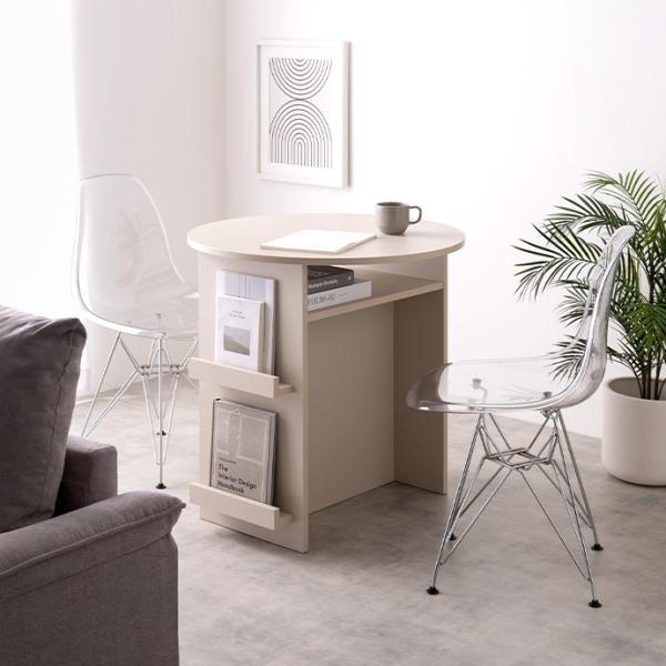 【発売日：2025年01月01日】丸い天板と個性的な脚部がこなれた空間を演出する『Luna(ルナ)』ブックラック付き丸型ダイニングテーブル。シンプルな1トーンデザインは上品な佇まいで、韓国風インテリアはもちろん様々なテイストのお部屋に馴染み...