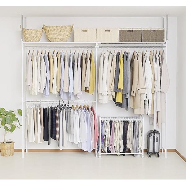 【発売日：2025年07月01日】奥行きがスリムタイプでウォークインクローゼットや納戸にも簡単設置衣類はもちろん、上段のスチール棚にはケース類やバッグ等、天井いっぱいまで空きを残さずたっぷり収納出来ます。縦にも横にも伸縮するので設置場所を選...