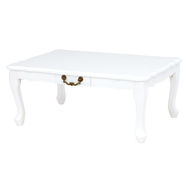 【発売日：2023年06月01日】折りたたみ式で収納らくらく、引き出しのリボンモチーフの取っ手と猫脚が可愛いコンパクトテーブル。カラー：ホワイトサイズ：(約)幅100x奥行60x高さ33.5cm［引出内寸］(約)幅21x奥行21x深さ3.5...