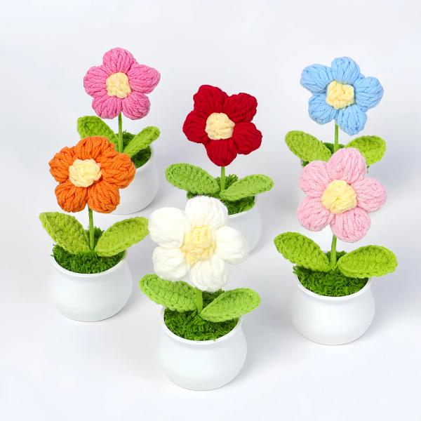 鮮やかな色、家庭/オフィスの飾り、ホリデーギフト、ウエディングブーケに最適この編み花は、熟練した職人によって手編みされ、丁寧に作られています。色彩が鮮やかで色あせしません。個 ハンドメイドクロシェ人工フラワーアレンジメント付き鉢 - リアル...