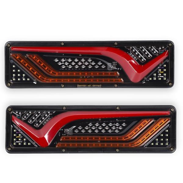 「商品情報」「主な仕様」インパクト抜群！ 【 24V 】 V字型 LED テールランプ シーケンシャル 流れるウインカー 左右セット【付属品】 本体（左右セット）・取付用金具 ※取扱説明書は付属しておりません。 ※取り付けに関するサポート及...