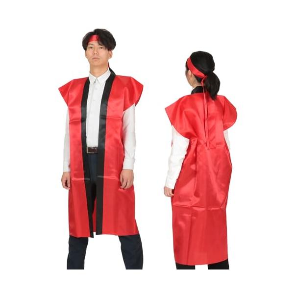 お祭りレッド/L/1147 L アカ・Color:レッドSize:L・パッケージ個数:1・仕様:サテンロングハッピ・カラー:赤・サイズ:L・付属品:ハチマキ付・ハッピ長さ:1100mm