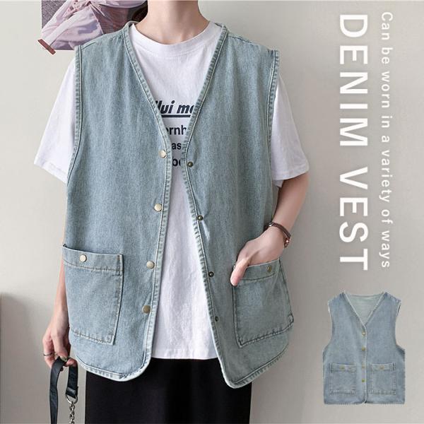 トップス レディース ベスト デニムベスト 春 夏 おしゃれ 重ね着 レイヤード シンプル ポケット付 着回し 可愛い シンプル 40代 30代 50代 60代 大きいサイズ ゆったり 大人 カジュアル かわいい きれいめ SALE セール...