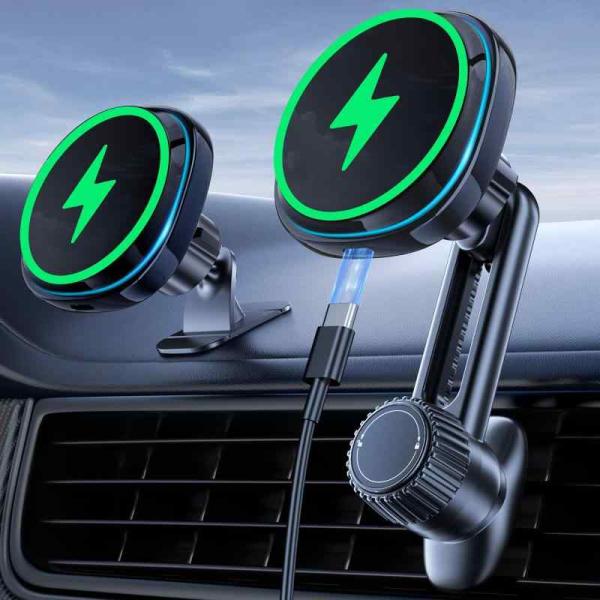 スマホホルダー 車 ワイヤレス充電 マグネット 1急速充電【冷却ファン付き・エアコン吹き出し口】車載スマホホルダー 携帯ホルダー マグネット ワイヤレス車載充電器 スマホスタンド 車冷却?×充電?充電しながら、同時に冷やすの車載ワイヤレス充...