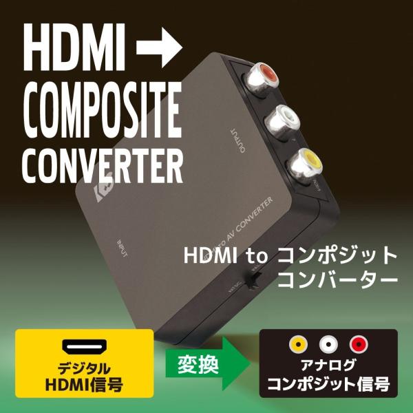 HDMI to コンポジット コンバーター　RS-HD2AV1● アナログ機器を有効活用 古いテレビやプロジェクターに最新映像機器を接続● 簡単接続ですぐに映像が楽しめる● USBポート給電で持ち運びにも便利