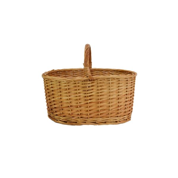 柳製ビッグピクニックバスケット 大きなかご アウトドア 楕円です。まさにピクニックバスケットの王道ともいえる形のバスケットです。容量もたっぷりでお弁当や食器、お菓子、ランチョンマットをはじめとする、カトラリーまで収納できます。アウトドアが好...