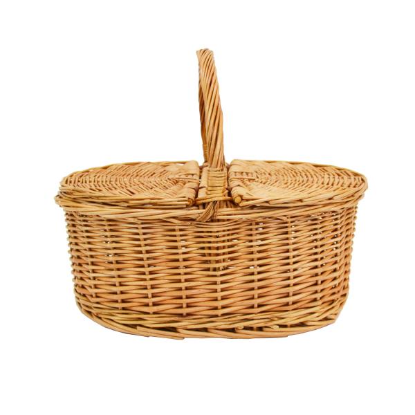 ウィロー蓋付きピクニックバスケット S天然素材、柳製ピクニックバスケット。とてもかわいい蓋付のかごです。柳はヨーロッパでは定番のパニエ素材。アンティークな雰囲気もあり、普遍的で飽きのこない定番のデザイン。アウトドアピクニックバスケットとして...