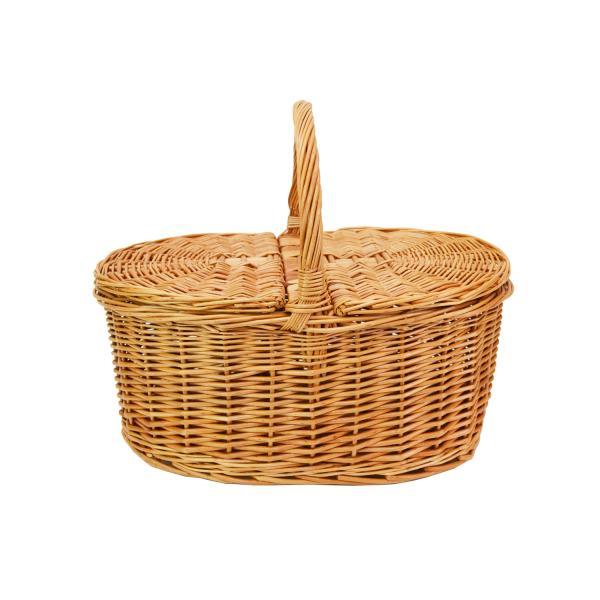 ウィロー蓋付きピクニックバスケット L天然素材、柳製ピクニックバスケット。とてもかわいい蓋付のかごです。柳はヨーロッパでは定番のパニエ素材。アンティークな雰囲気もあり、普遍的で飽きのこない定番のデザイン。アウトドアピクニックバスケットとして...