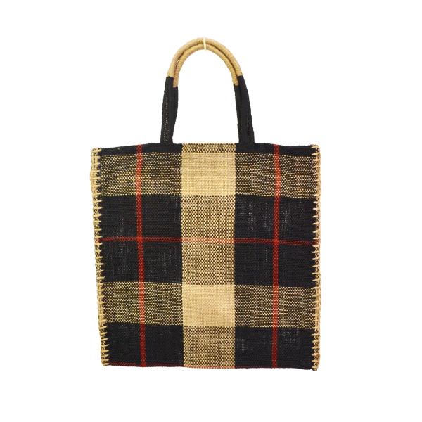 TARANGO JUTE BLOCK CHECKジュート トートバッグ ブラックチェック レッドライン手機、機織機で丁寧に織りあげられたジュートバッグ。ジュート麻のざっくりとした風合いがおしゃれなかごバッグ。デザインに加え、丈夫さも兼ね備え...