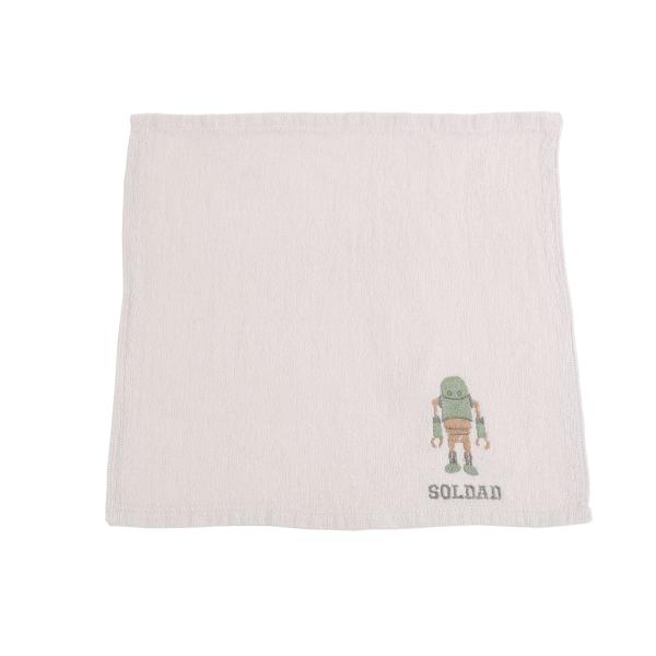 刺繍ガーゼハンカチ　ソルダッド　ピンクです。日本製の柔らかくて軽いガーゼタオルに、人気のブリキロボットソルダッドのモチーフが刺繍されたとてもかわいいハンカチです。ハンカチは、今治タオルで有名な愛媛県今治市製です。使いやすい少し大きめ30×3...