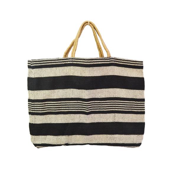 TARANGO JUTE BIG tote bagジュート ビッグトートバッグ黒 ブラック ボーダー手機、機織機で丁寧に織りあげられたジュートバッグ。ジュート麻のざっくりとした風合いがおしゃれなかごバッグ。大容量のバッグ。デザインに加え、丈...