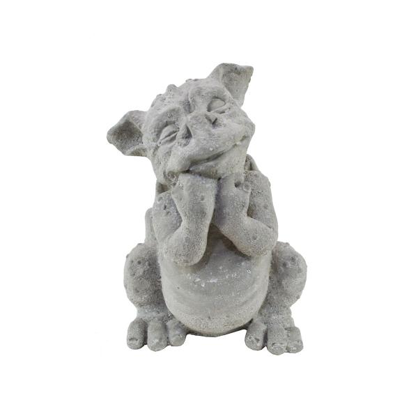 セメント製 ガーデンオブジェ 首を傾げる ゴブリン愛らしい表情の小鬼の置物。セメント製のグレーの置物は植物のグリーンに映えます。お花や樹木の根元にさりげなく飾ってかわいい、イングリッシュガーデン調のおしゃれなガーデンオブジェに仕上げました。...