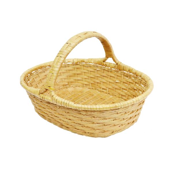 giau ベトナム製 ピクニックバスケット オーバル 一本手ラタン製かごバッグです。中に入れた物が見やすく、物が出し入れしやすい、小判型、浅型タイプのかごバスケットです。素材をひき揃えて編むことで模様が表現されています。籐かごの色合いと形が...