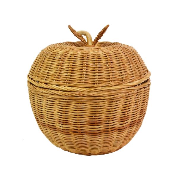 giau ベトナム製 りんごバスケット L リンゴ型のラタン製収納バスケットです。実、葉、枝全て天然素材で編み上げたかわいらしいデザイン。アップルバスケット。籐かごの色合いと形が絶妙なバランスの籐かごに仕上げました。小物収納にぴったりな大き...