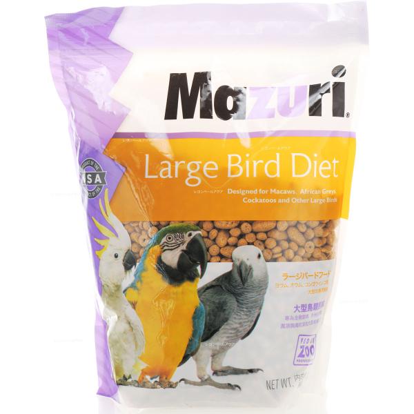 注文や問い合わせる際、当店の会社概要、お買い物ガイドを必ずお読みください。Mazuri（マズリ）ラージバードフードは、ヨウム、オウム、コンゴウインコなどの大型鳥専用に開発された総合栄養食です。非繁殖期の主要な餌として、栄養バランスが取れた特...
