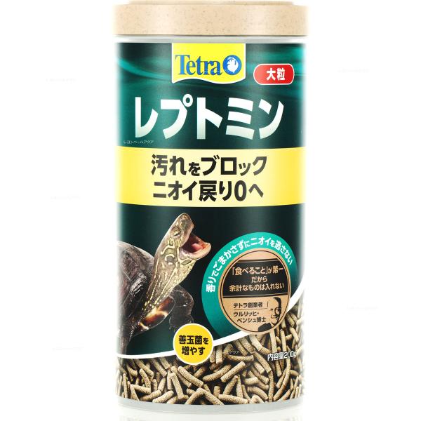 注文や問い合わせる際、当店の会社概要、お買い物ガイドを必ずお読みください。テトラ レプトミン 大粒 は、甲長10cm以上の水棲カメの健康的な成長をサポートする大粒タイプのフードです。?オリゴ糖含有の酵母菌を配合し、腸内の善玉菌の増殖を助け、...