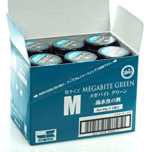注文や問い合わせる際、当店の会社概要、お買い物ガイドを必ずお読みください。キョーリン メガバイトグリーンM 50g×6個入JAN4971618340207有効期限2027/01/31株式会社キョーリン079-289-3171