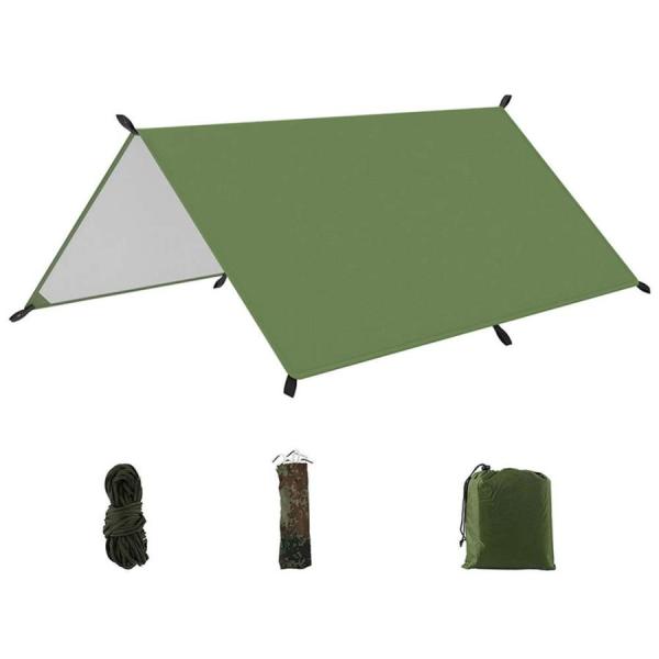 ???【大型タープ】サイズ ：300*300cm　収納サイズ：25*25*5cm「材質」210Tポリエステル生地+PUシルバーコーティング［セット内容」タープX1、キャリーバッグX1、ペグX6、約4mロープX 6、ペグX6、アクセサリー収納...