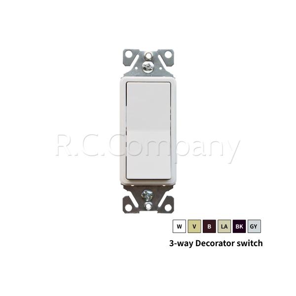【商品コード：DSW-3】アメリカ社製　3路デコレータースイッチ(ホワイト・ベージュ・ダークブラウン・ライトアーモンド・ブラック・グレー)PSE適合検査合格品（最終工程・検査は日本国内）【仕様】15A 125V【備考】・二か所（階段の上下な...