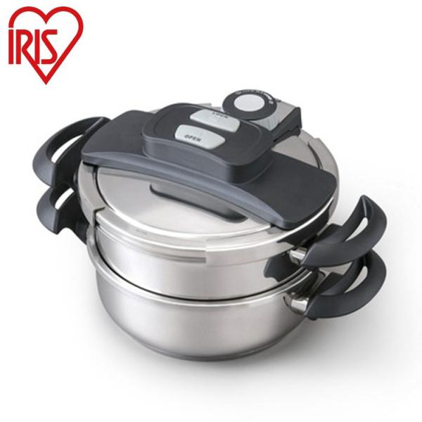 【発売日：2023年04月19日】■商品サイズ(mm)幅:370 奥行:260 高さ:225 備考:圧力ふた込み(3Lと5L重ね時) ■商品説明文料理に応じて低圧・高圧の切り替えが簡単にできるダイアル式の両手圧力鍋3L・5Lのセットです。圧...