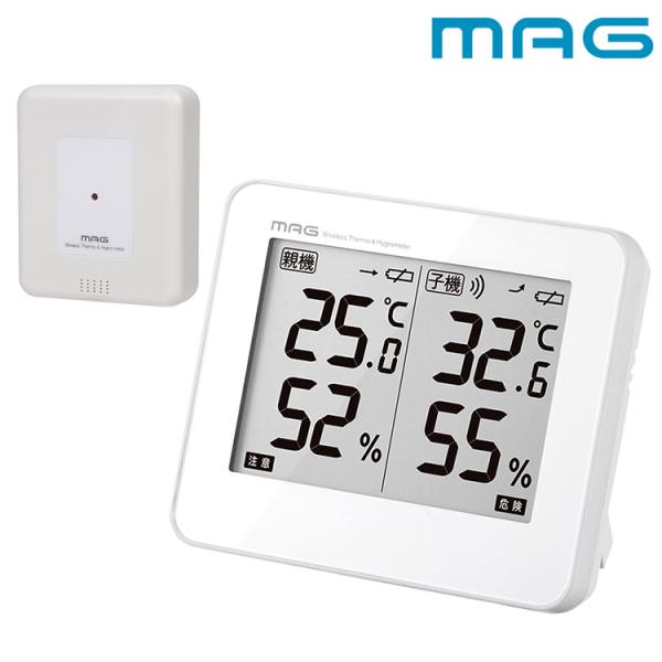 【発売日：2025年04月15日】【商品詳細】離れた場所の温度もチェックできる、子機センサー(ワイヤレス)付き温度湿度計・親機/子機それぞれの場所を測定できるデュアル表示・生活防水仕様の子機を屋外(軒下)に設置できれば外気温度も測定可能・4...