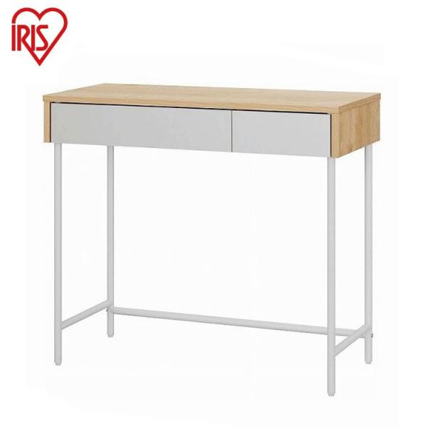 【発売日：2024年04月09日】【商品説明】お部屋を広く魅せるコンパクトなサイズのリビングデスクです。引き出しはグレーの化粧紙でアクセントをプラスし、木目調の板はインテリアに馴染みあたたかな雰囲気を演出します。天板は熱、水、傷に強いメラミ...